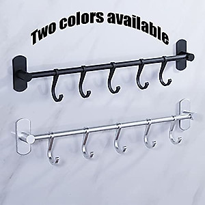 Kitchen Rail with 6 Sliding Hooks, Wall Mount Kitchen Utensil Rack, Pan and Pot Hangers Organization and Storage Holder Set, Aluminum (Silver)