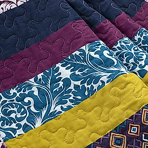 Lush Decor Boho Stripe Throw Blanket, 60" x 50", Plum & Yellow