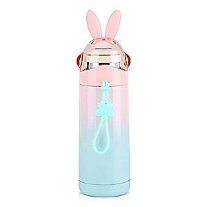 Cute Rabbit Cartoon Kids Vacuum Insulated Mug, 350ML Kids Stainless Steel Vacuum Insulated Mug Hot Water Bottle Travel Cup for Baby Hot Water (Pink + Green), Cute Rabbit Cartoon Kids Vacuum Insul