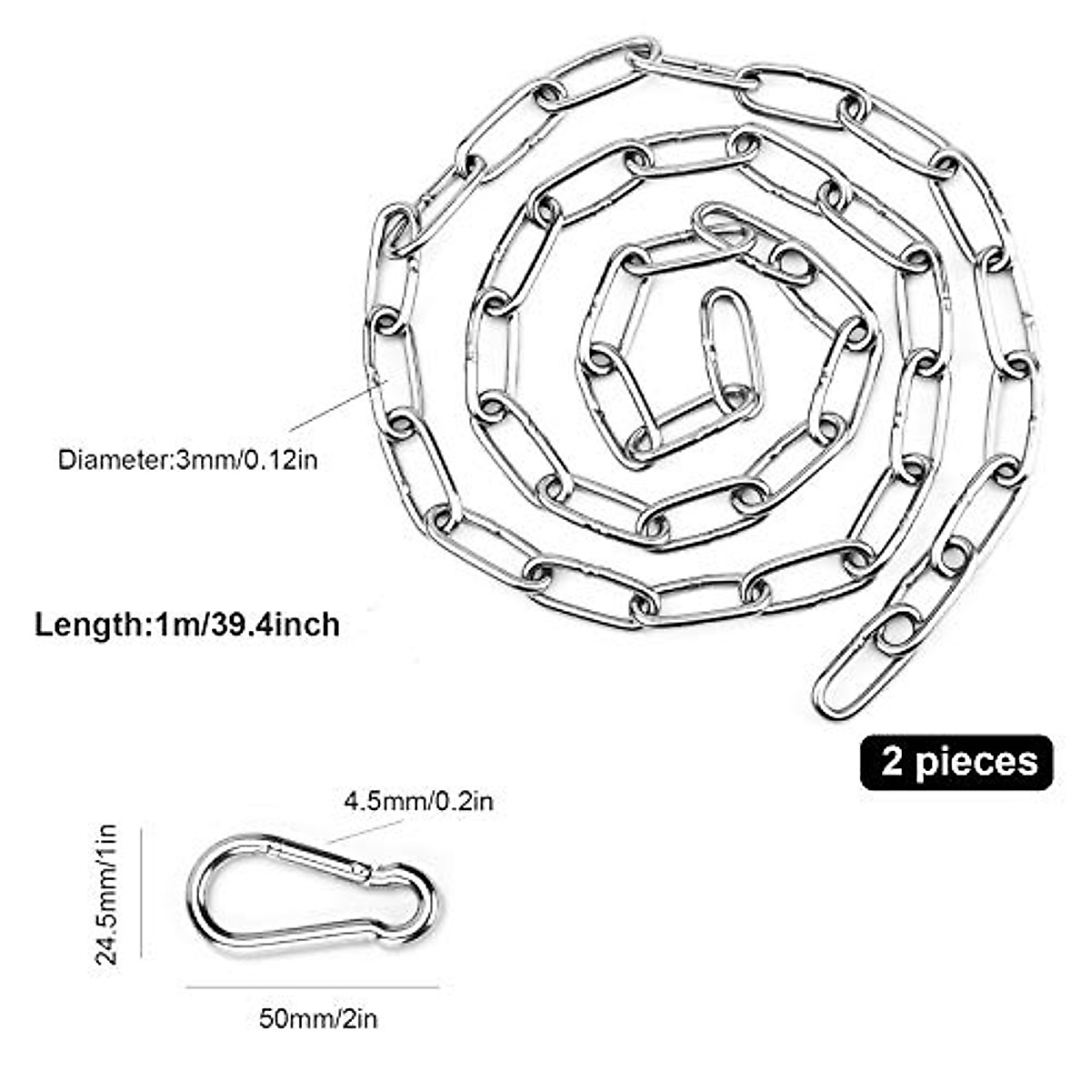 FANKUTOYS Hanging Swing Chair Chain Kit, 2 Set Stainless Steel Hardware Heavy Duty Porch Swing Hammock Chain Kit Hanging Hooks for Hammock, Rope, Tire, Tree Swings