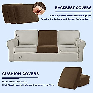 subrtex 7 Pieces Stretch Sofa Slipcover Sets Couch Cover Sets Backrest Cushion Covers Furniture Protector Collection Set for Oversize Sofa Loveseat Chair Slip Covers(Large, Coffee)