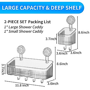 Iseobuoco 2 Pack Clear Shower Caddy Suction Cup, NO-Drilling Removable Shower Shelf, Plastic Shower Basket Organizer for Bathroom Storage & Kitchen,One Second Installation,Rustproof Waterproof