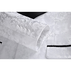 MOGU Mens 3 Piece Tuxedo Slim Fit Jacquard Floral Vintage Groomsmen Wedding Prom Suit Blazre 34 / Pants 31 White