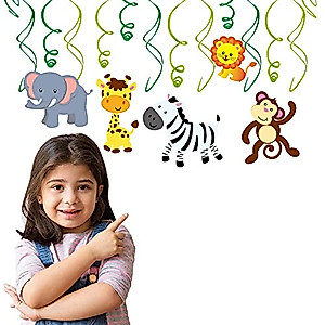 UOMNICUE Safari Animals Hanging Swirl Decorations,30 PCS Jungle Themed Foil Swirls Ceiling Streamers for Kids Boys Girls Wild One Safari Party Supplies Birthday Baby Shower Home Classroom Decoration