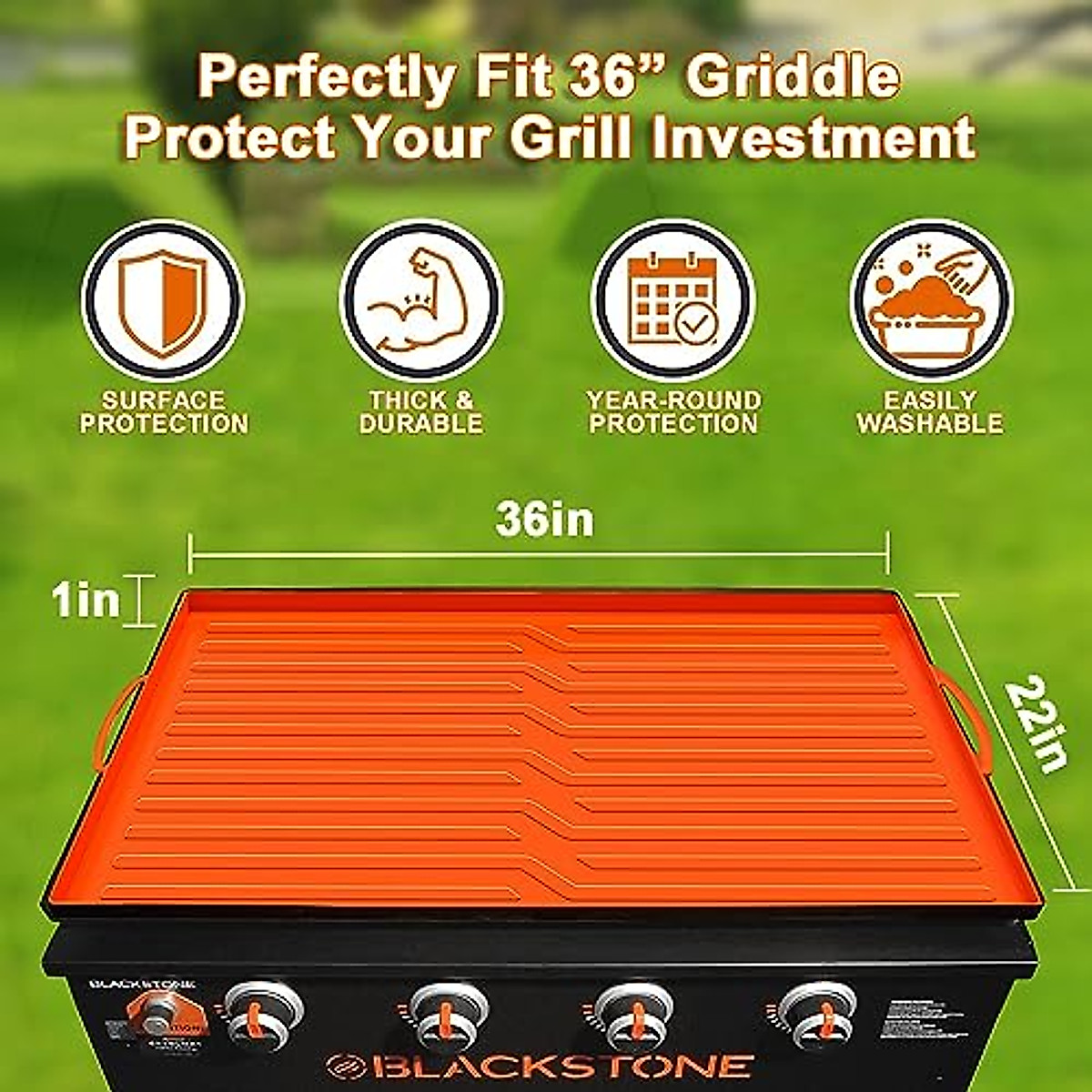 Silicone Griddle Mat for 36 in Blackstone Grill,Grill Buddy Accessories Protective Top Cover Protector Outdoor,Heavy Duty Food-Grade Barbecue Mat(Orange)