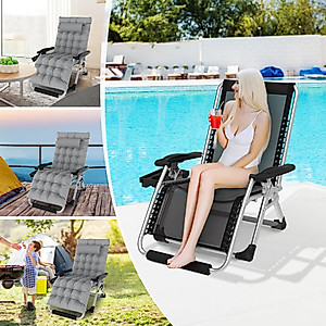 Suteck Oversized Zero Gravity Chair 33In XXL Reclining Camping Chair w/Removable Cushion, Outdoor Lounge Chairs Patio Recliner with Large Cup Holder, Footrest and Padded Headrest, Support 500LBS, Grey