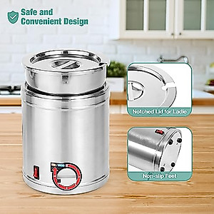Restlrious Commercial Bain Marie Buffet Soup Warmer, Stainless Steel Round Food Warmer, 4 QT Electric Adjustable Temp Pot with Ladle Notch, Soup Station for Restaurant, Buffet, Parties, 110V/1000W