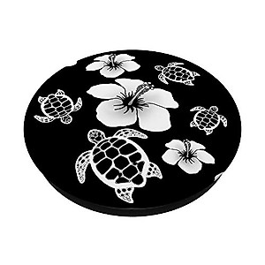 Black And White Hawaiian Island Floral Turtles PopSockets PopGrip: Swappable Grip for Phones & Tablets