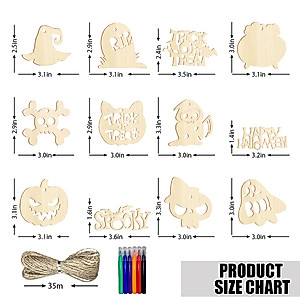 KIMOBER 60PCS Halloween Wooden Slices, Blank Cutouts Ornaments for Halloween Party Decoration, Kids DIY Crafts,Family Activities