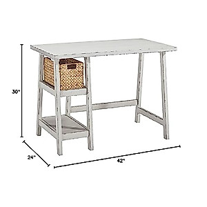 Signature Design by Ashley Mirimyn Farmhouse Home Office Small Desk with Basket, Antique White