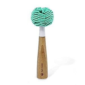 Full Circle Crystal Clear 2.0 Replaceable Glass Cleaner - Gentle Sponge Cleaning Brush for Washing Glasses – Bamboo Handle and Layered Cellulose Sponge Kitchen Dish Brush, One Size, White