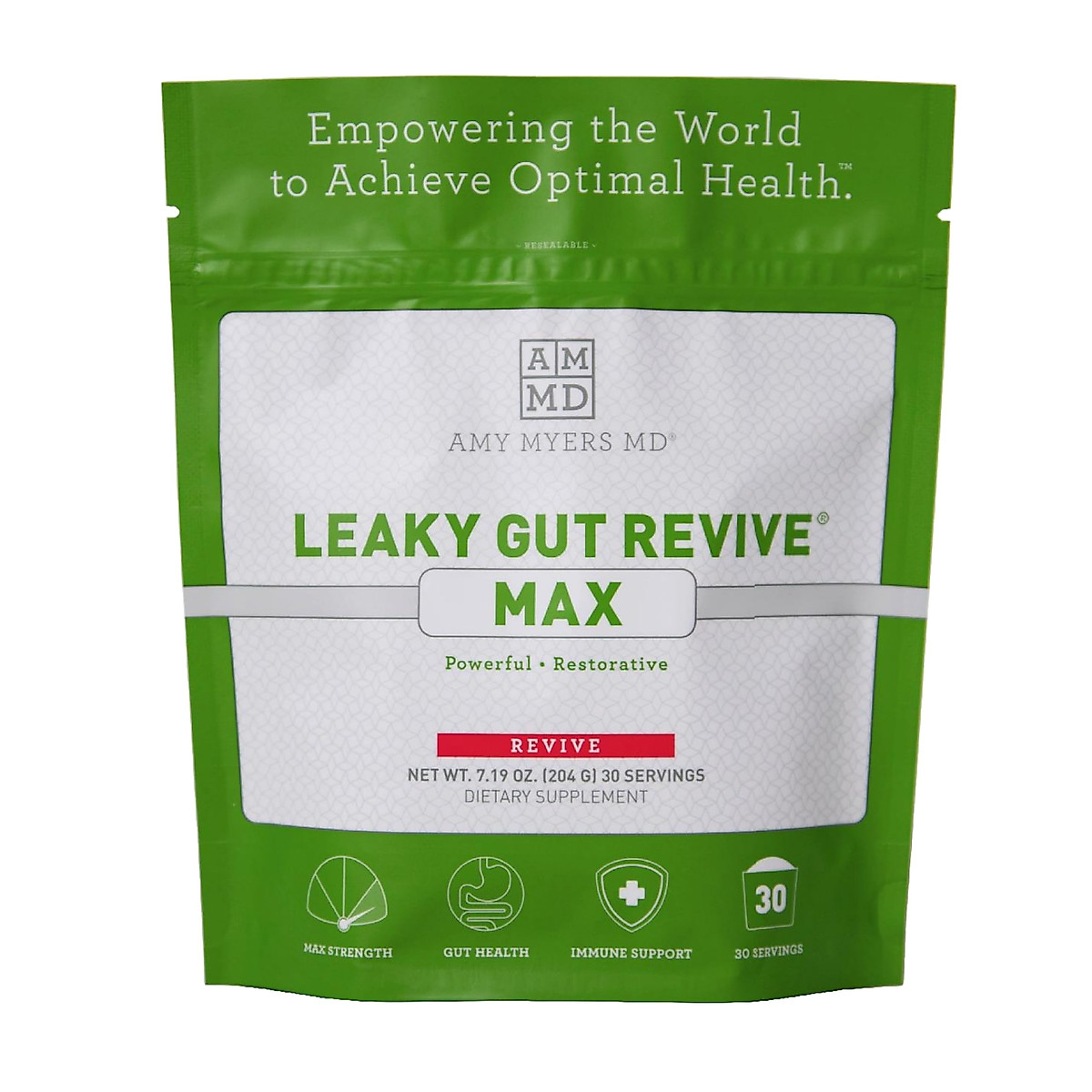 Amy Myers MD Leaky Gut Revive MAX Powder for Leaky Gut Repair “ Potent L-Glutamine Powder to Support Constipation, IBS, Diarrhea, Bloating, Gas, SIBO “ Plant Based Supplement for Gut Health, 1 Month