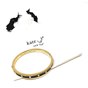 Kate Spade Spot The Spade Thin Black/Gold Tone Bangle Bracelet