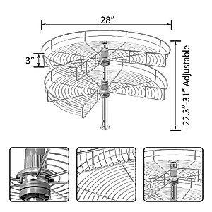 28 Inch Chrome Lazy Susan, 270° 2 Shelf Lazy Susan Turntable, Silver Blind Corner Shelf for Kitchen Condiments, Home Appliances & Dishes