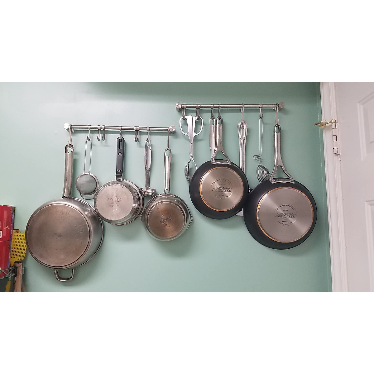 Kitchen Utensil Rack 2 Pack, Audmore 15.6 Inch Pots and Pans Hanging Rack Wall Mounted, 304 Stainless Steel Lid Cooking Utensil Hanger, 7 Sliding Hooks for Spatula Spoon, Measuring Cups, Coffee Mug