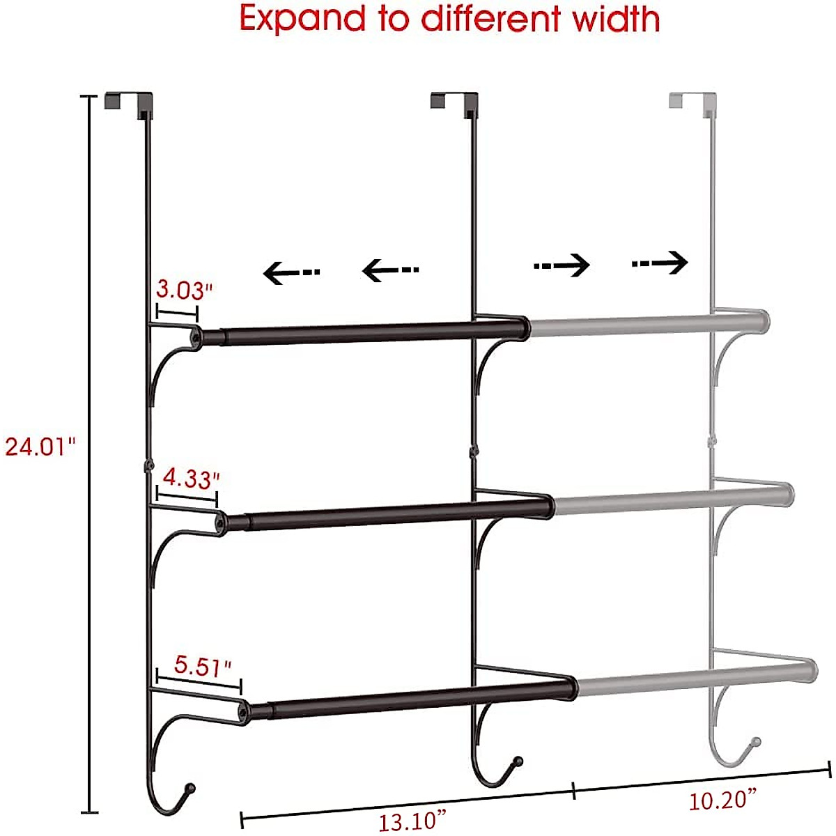 Skycarper Adjustable Over The Door Triple Towel Rack with Double Hooks,Bronze