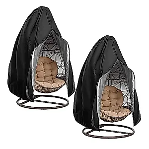 【Upgraded】Patio Egg Chair Covers with Zipper, Wicker Egg Swing Chair Covers, Waterproof Heavy Duty Weather Resisatnt Outdoor Chair Cover, Windproof Hanging Chair Cover, 75" x 45", Black, 2 Pack