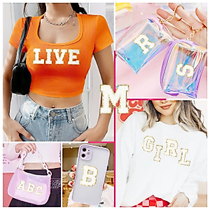 White Chenille Letters Self-Adhesive Patches: KINGSOW 52PCS Self Adhesive Varsity Iron on Letter Patches Stick on Embroidered Patch for Clothing