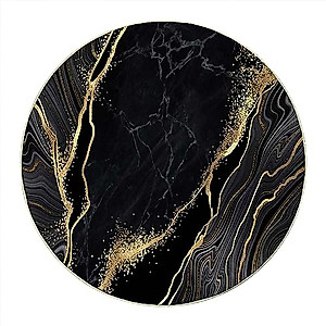 Round Desk Chair Mat Black Gold Office Floor Protector Marble Non-Slip Computer Desk Mat for Tile Floor, Rolling Chairs 5 FT