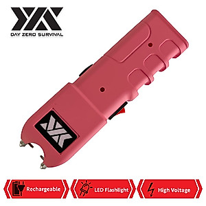 Day Zero Survival Pink Women Self Defense Stun Gun Heavy Duty 100 Billion Volt Rechargeable with LED Flashlight