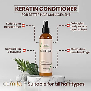 damila Keratin Leave In Conditioner Spray for Fine, Dry, Damaged and Curly Hair - Detangles and Protects Against Heat - Sulfate and Paraben Free (8.12 Fl Oz (Pack of 1))