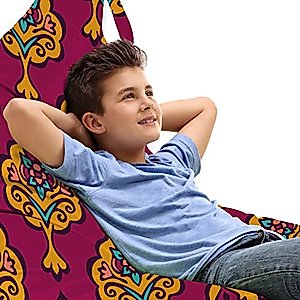 Ambesonne Autumn Damask Lounger Chair Bag, Floral Theme Inspired Ethnic Oriental Motifs Illustration, High Capacity Storage with Handle Container, Lounger Size, Dark Magenta and Multicolor