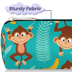 Cute Monkey Canvas Pencil Case Bag, Monkey Banana Cylinder Zippe Pencil Case Storage Pouch Simple Stationery Bag for Middle High School Office College Student