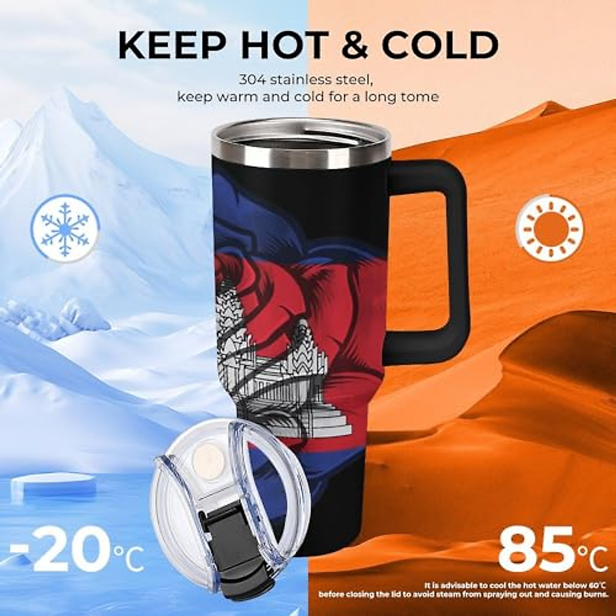 Rose Cambodians Flag 40 Oz Tumbler with Handle And Straw Lid,Insulated Reusable Stainless Steel Travel Glass Mug 40 Ounces