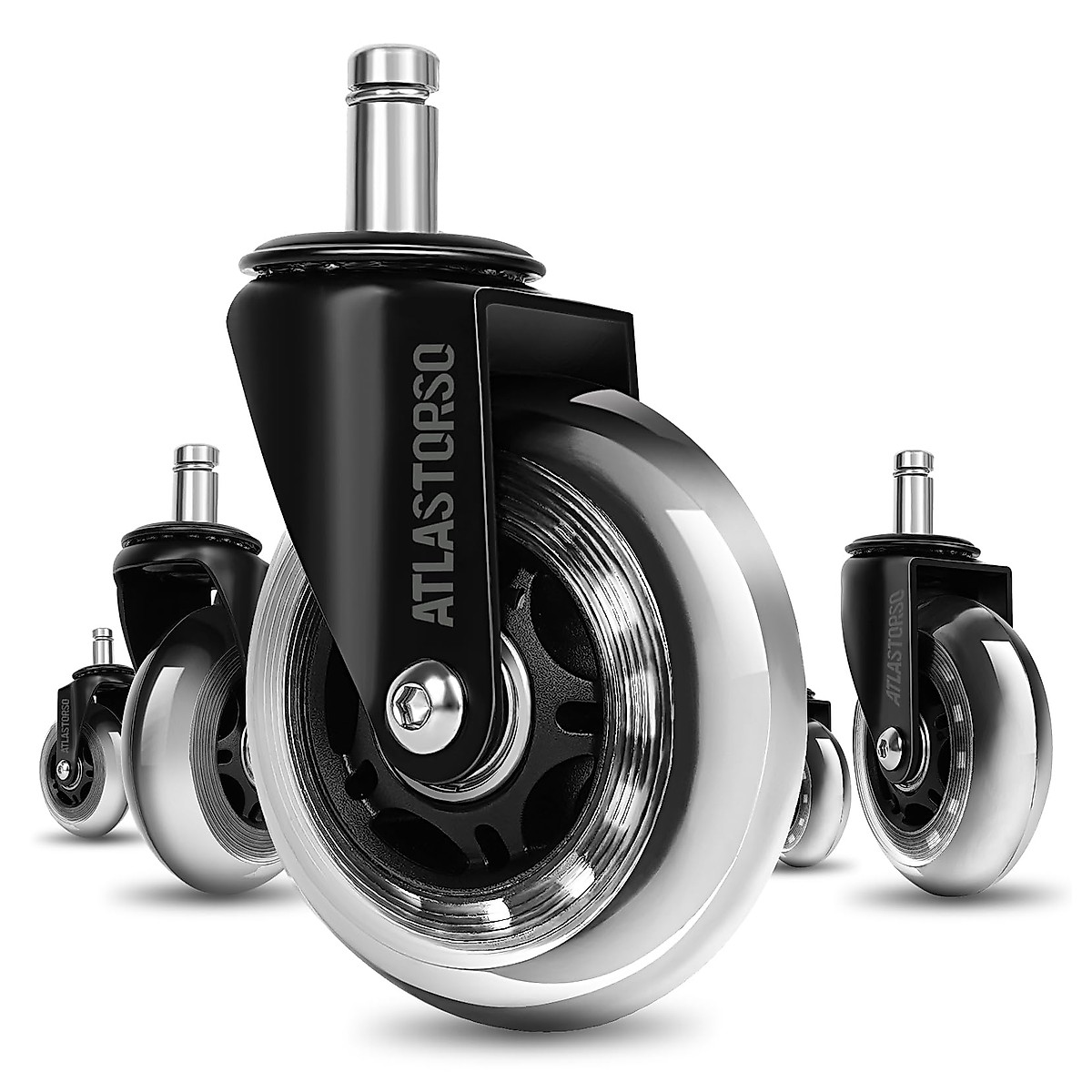 Office Chair Casters Wheels Replacement - 5 Set Rubber Chair Caster Heavy Duty Caster for Chair to Replace Rolling Chair Wheel Roller Blade Style Caster Non Scratch Safe for Hardwood Floors and Carpet