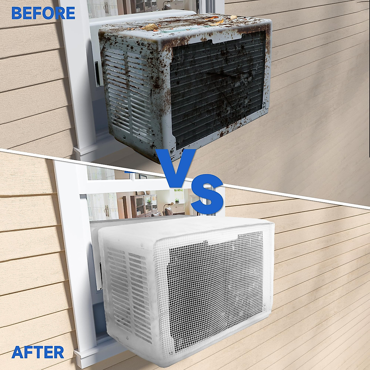 TAKTOPEAK Window AC Mesh Cover 20" W x 12.2" D x 13.4" H Specially for Midea U-Shaped Air Conditioner 8000BTU,10000BTU, 12000 BTU, Anti-Leaf, Dustproof & Easy Air Flow