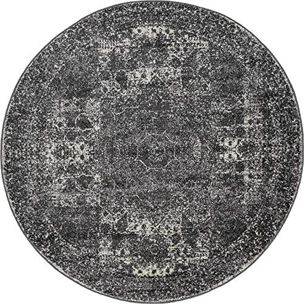 Rugs.com Dover Collection Rug – 5 Ft Round Dark Gray Low-Pile Rug Perfect for Kitchens, Dining Rooms