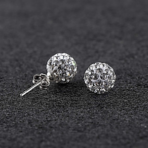 RIVERTREE 925 Sterling Silver 6mm Pave Crystal Disco ball Earrings Stud Silver for Women Shamballa Inspired