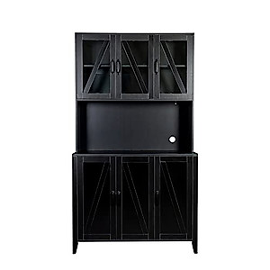 Goohome Large Freestanding Kitchen Pantry, Buffet Sideboard Wardrobe& Kitchen Glass Doors,Open Shelves and Drawer,Tall Utility Storage Cabinet for Living Room, Black