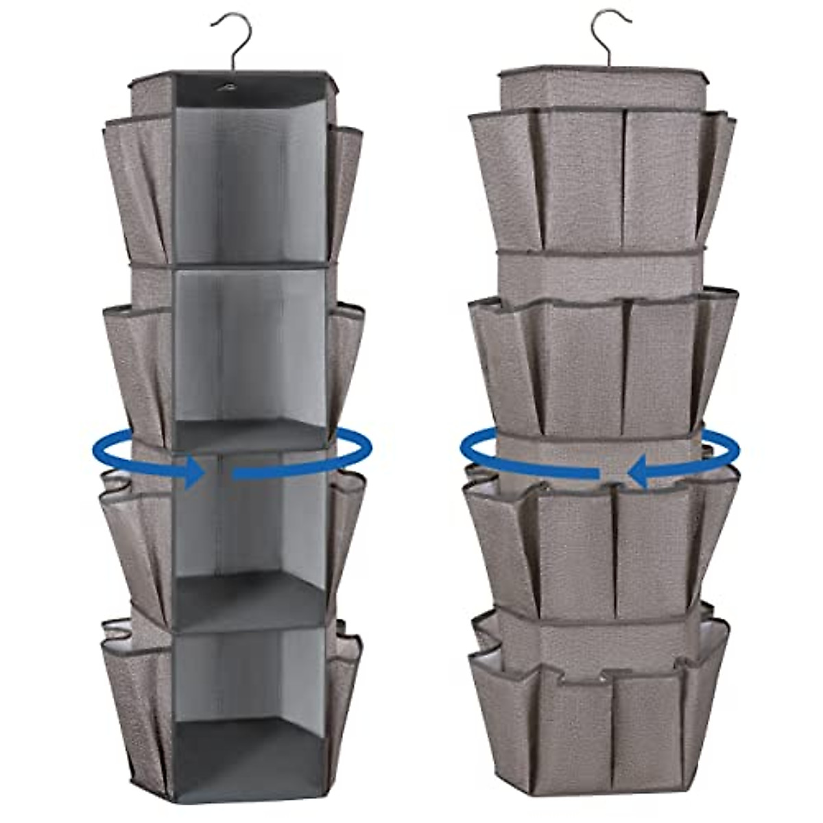 coastal rose Rotating Closet Organizer with 24 Pockets,4-Tier Hanging Shoe Organizer for Closet, Hanging Closet Organizers and Storage Shelves, Space Saving Closet Shelf, Grey