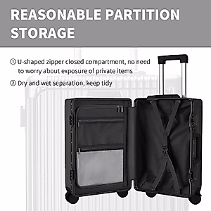 CAARANY Versatile Aluminum Frame Carry-On Luggage with USB Charging Port, Front Compartment, TSA Lock, Airline Approved Carry On Hardside Suitcase with Spinner Wheels (Grey, 20inch)