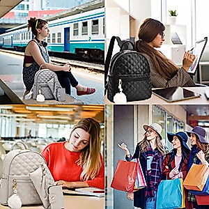 Mini Backpack for Women 3-PCS Fashion PU Leather Simple Design Cute Travel Daypacks Pompom Backpack Shoulder Bag (Grey)