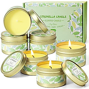 Citronella Candles, Soy Wax Lemongrass Candles, 6x2.5oz Portable Travel Tin Citronella Scented Candle Gift Set for for Outdoor Garden, Camping