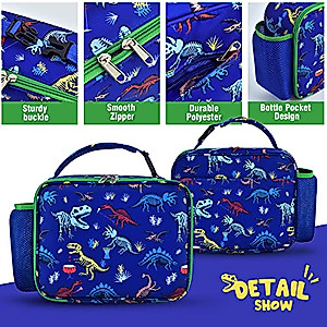 Fossils Dinosaur Lunch Box - Insulated Kids Lunch Box for Boys Lunch Bag School Preschool Kindergarten Elementary Picnic Lunch Tote Bag Waterproof Reusable Lunchbox with Handle and Pocket