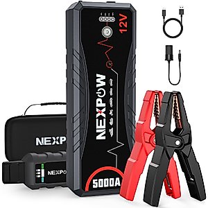 NEXPOW Car Jump Starter,Car Battery Jump Starter Pack 5000A Peak Q12 for All Gas and Up to10.0L Diesel Engine 12V Auto Battery Booster,Jumper Cables,Portable Lithium Jump Box with LED Light/USB QC3.0