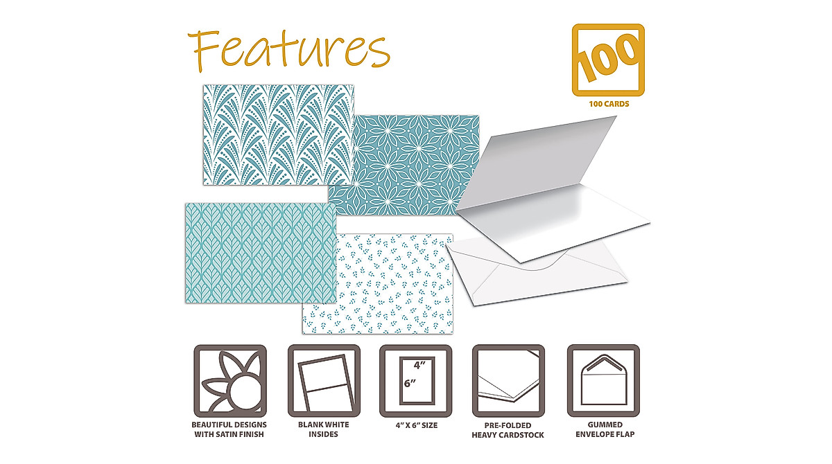 All Occasion Greeting Cards 100-Pack - Elegant Blue Floral Designs