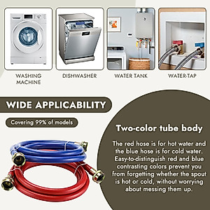 6 FT Rubber Washing Machine Hoses Burst Proof Water Supply Lines by AMI PARTS - for Hot and Cold Water Washer Hoses (2 PACK)