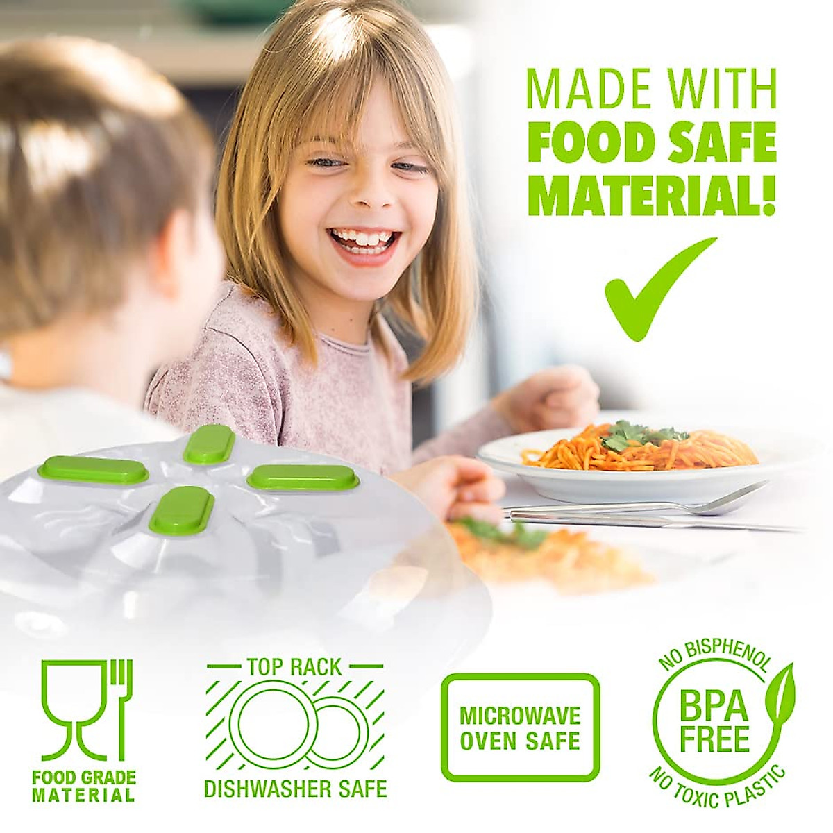 Magnetic Microwave Splatter Cover Shield Guard For Food Plate Dish for Microwave Oven Cooking Anti-Splatter Lid with Steam Vents BPA Free Large | Green Hover Cover