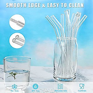Glass Straws,12-Pack Reusable Glass Drinking Straws, Size 8.5''x10 MM, Including 6 Straight and 6 Bent with 2 Cleaning Brush, Clear Glass Straws Reusable