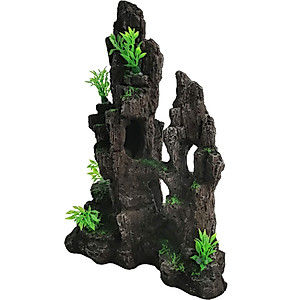 kathson Aquarium Mountain View Stone Resin Fish Tank Decoration Betta Hideout Caves Rockery Landscape Tree Rock Hiding Cave Decor for Small Fish Shrimp Play Ornament