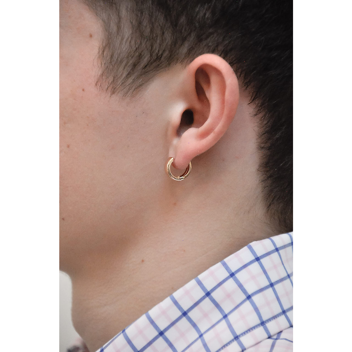 Small 14K Gold Huggie Hinged Hoop Earrings.50 Inch (13mm) (5mm Wide) (Rose)