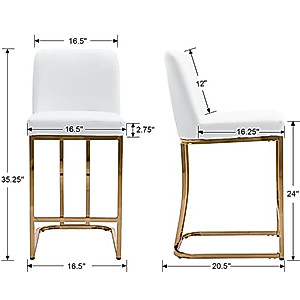 RIVOVA 24" Counter Height Bar Stools Set of 2 with Back, Modern PU Leather Bar Stool for Kitchen Island, Upholstered Pub Stools with Footrest, Armless Dining Chairs for Bar, White