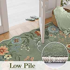 Lahome Floral Rugs for Entryway, 2X3 Washable Kitchen Rugs Ultra-Thin Soft Rug, Non Slip Indoor Door Mat Stain Resistant Boho Small Rug Low-Pile Throw Rug for Bathroom Bedroom(2x3ft,Green)