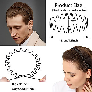 BOYIVI 15 Pieces Metal Headband for Men and Women Unisex Hair Band Adjustable Headbands Wavy Hair Accessories Non-slip Hair Hoop for Home, Outdoor, Sports and Yoga