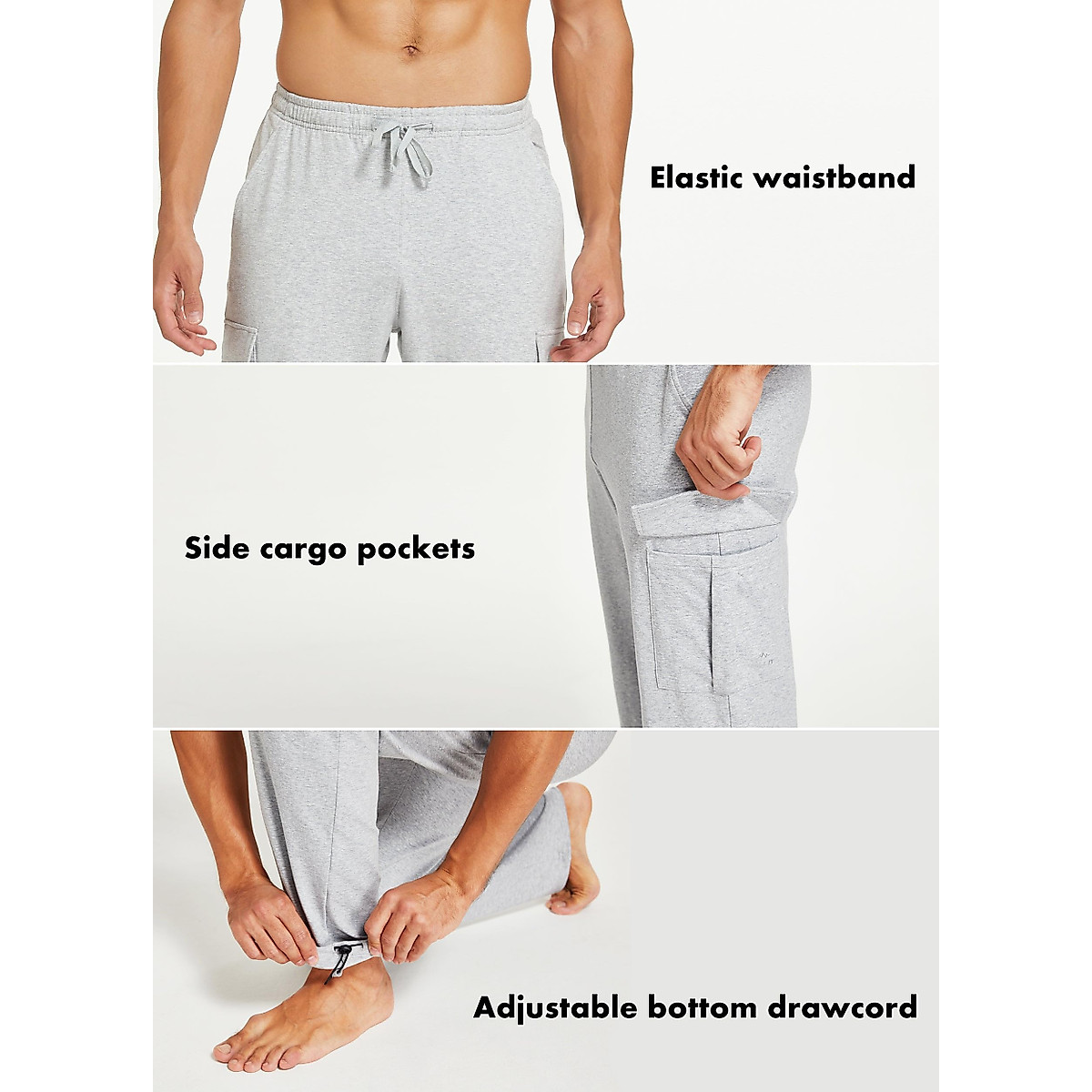 Willit Men's Cotton Yoga Sweatpants Athletic Lounge Pants Cargo Open Bottom Joggers Straight Leg Casual with Pockets Light Gray XL
