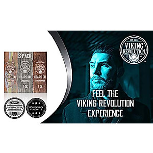 Beard Oil Conditioner 3 Pack - All Natural Variety Set 2 - Bay Rum, Unscented and Sandalwood Oil - Conditioning and Moisturizing for a Healthy Beard Viking Revolution